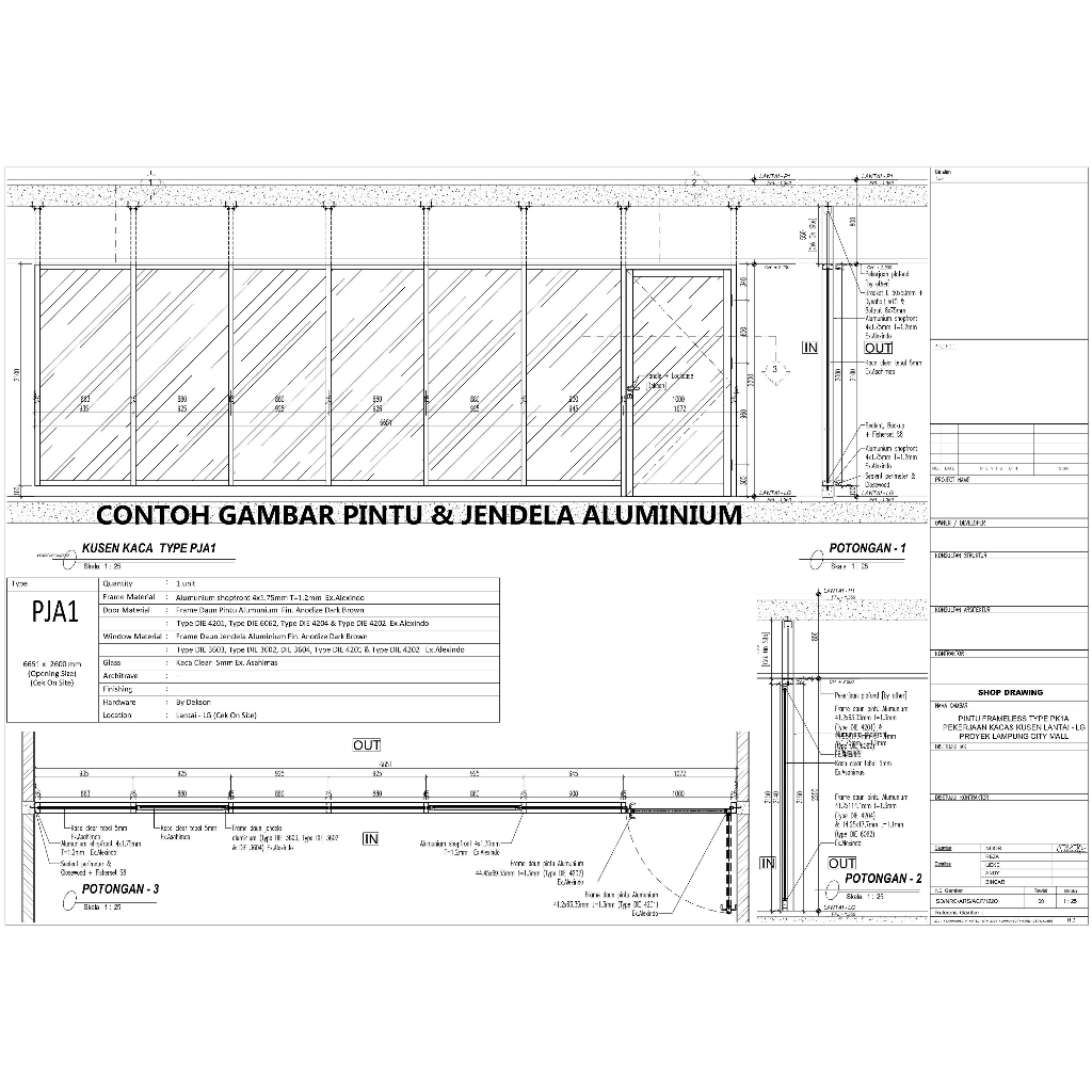 Jual Gambar Kerja 2D Kusen Aluminium dan Kaca, Kaca Frameless & Pintu Automatic | Shopee Indonesia
