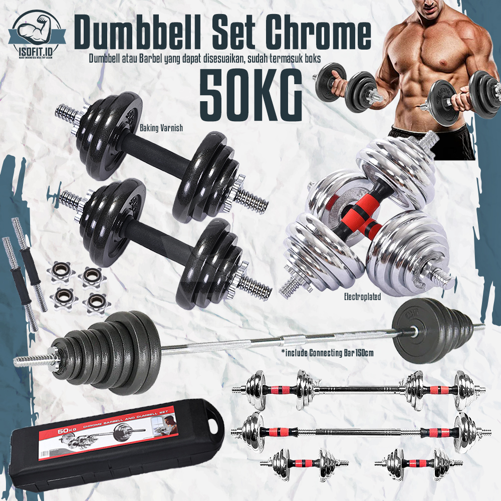 Jual Isofit Adjustable Dumbell Chrome Set 50KG / Barbel / Alat Angkat Beban / Alat Fitness Rumah ...