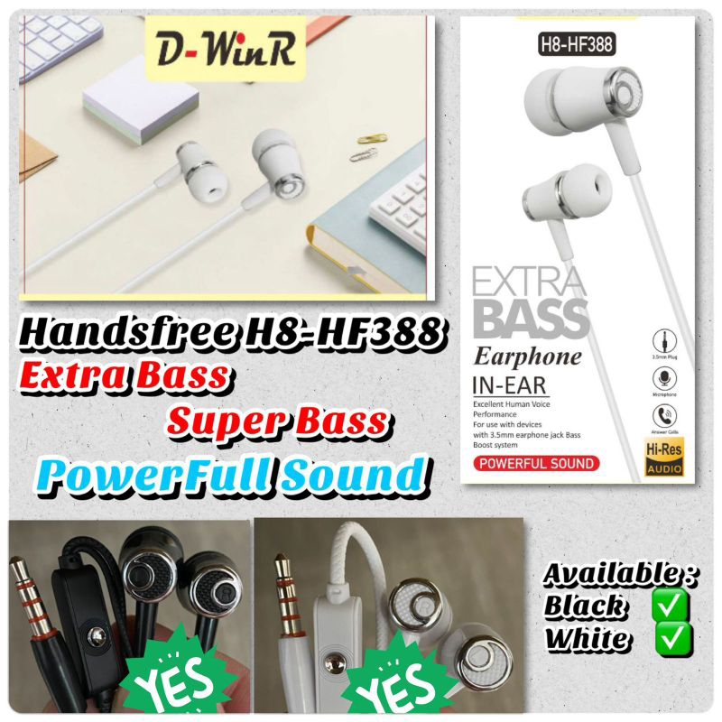 Jual HANFSFREE HEADSET HANDSET MUSIK SUPER EXTRA BASS D-WINR H8-HF388 ...