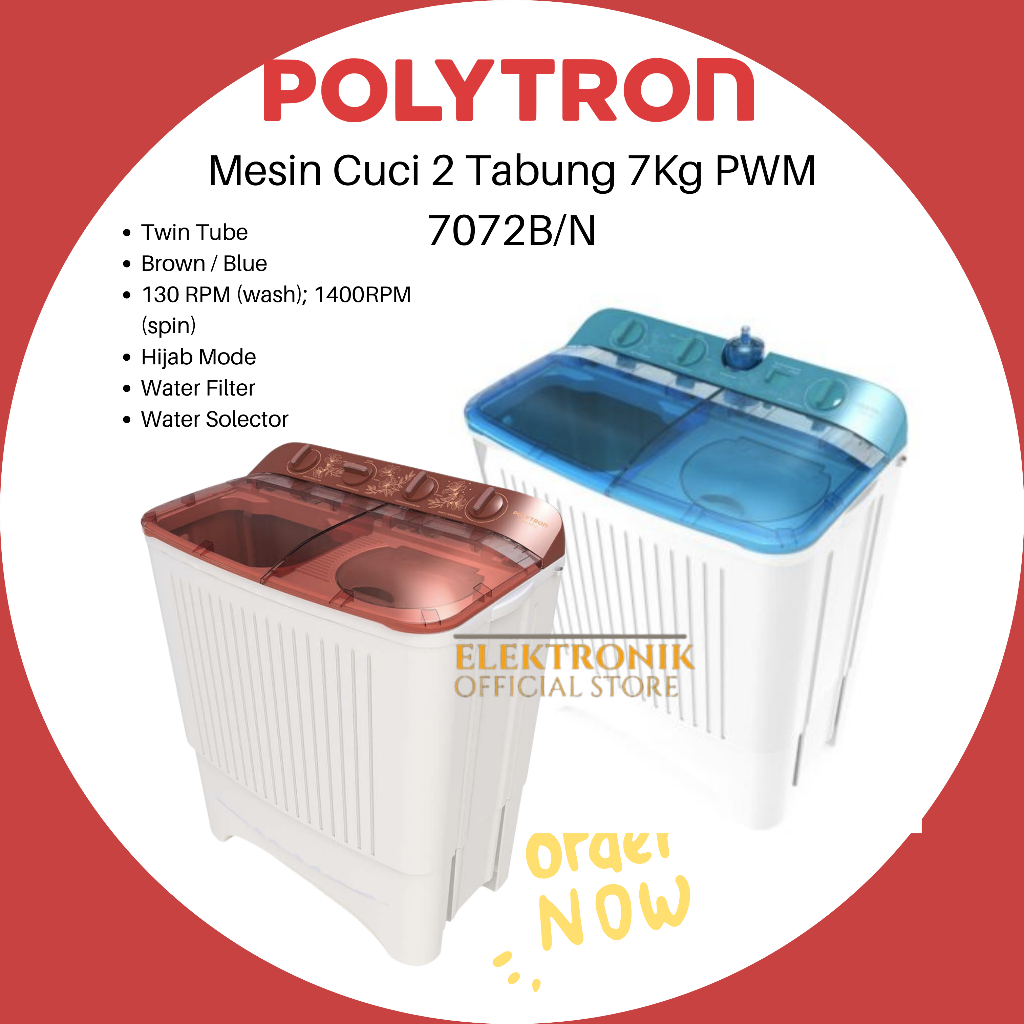 Jual POLYTRON MESIN CUCI 2 TABUNG PWM 7072 7Kg/PWM7072/PWM-7072/MESIN ...