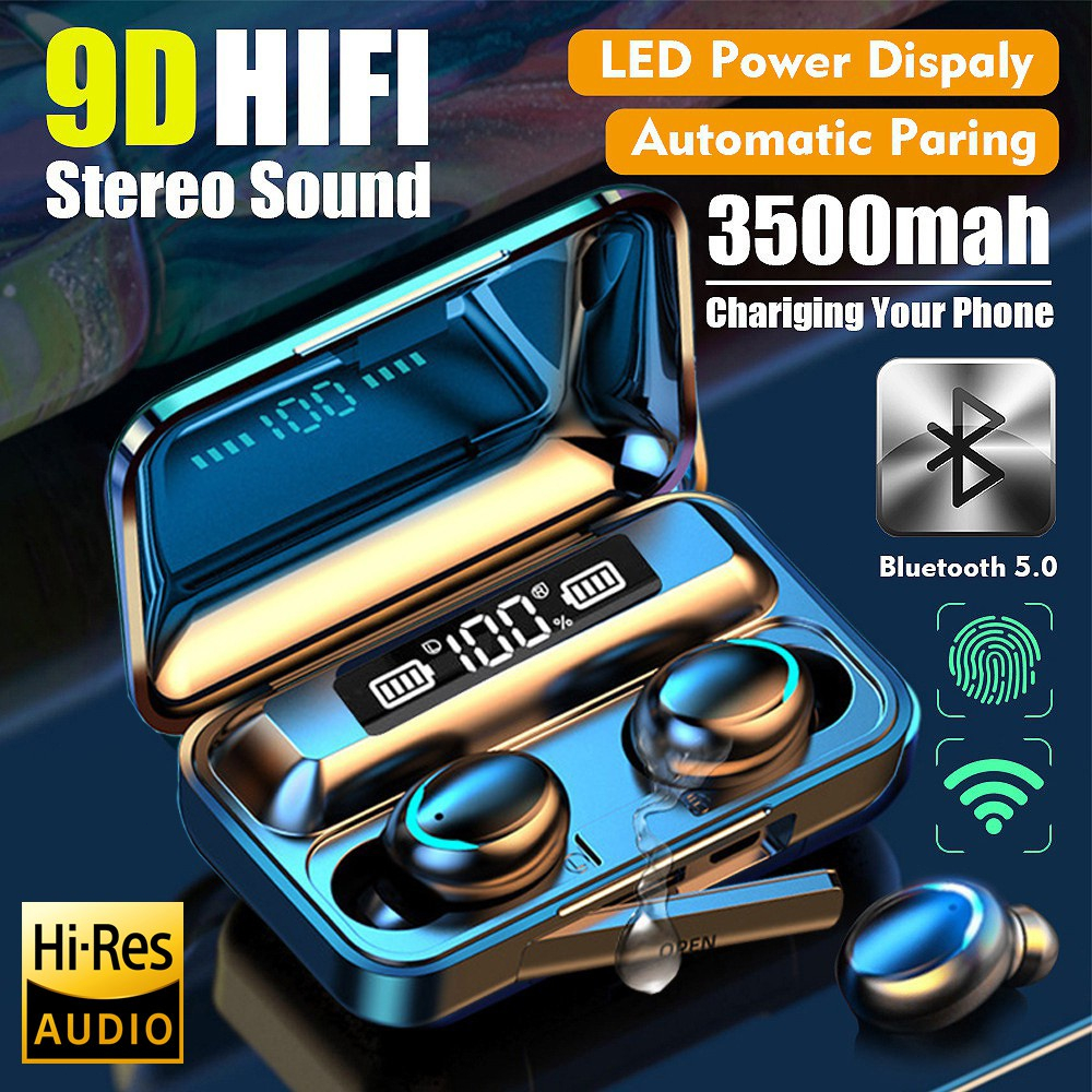 Jual (COD) F9-5 Headset Bluetooth Power Bank TWS with Mic 9D Bass ...