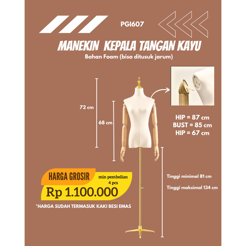 Jual MANEKIN SET KAKI BESI EMAS PATUNG CEWEK FOAM TUSUK JARUM SETENGAH ...