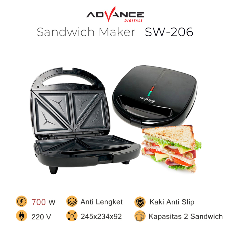 Jual ADVANCE Sandwich Maker / Mesin Pembuat Roti Lapis 700 Watt Untuk ...