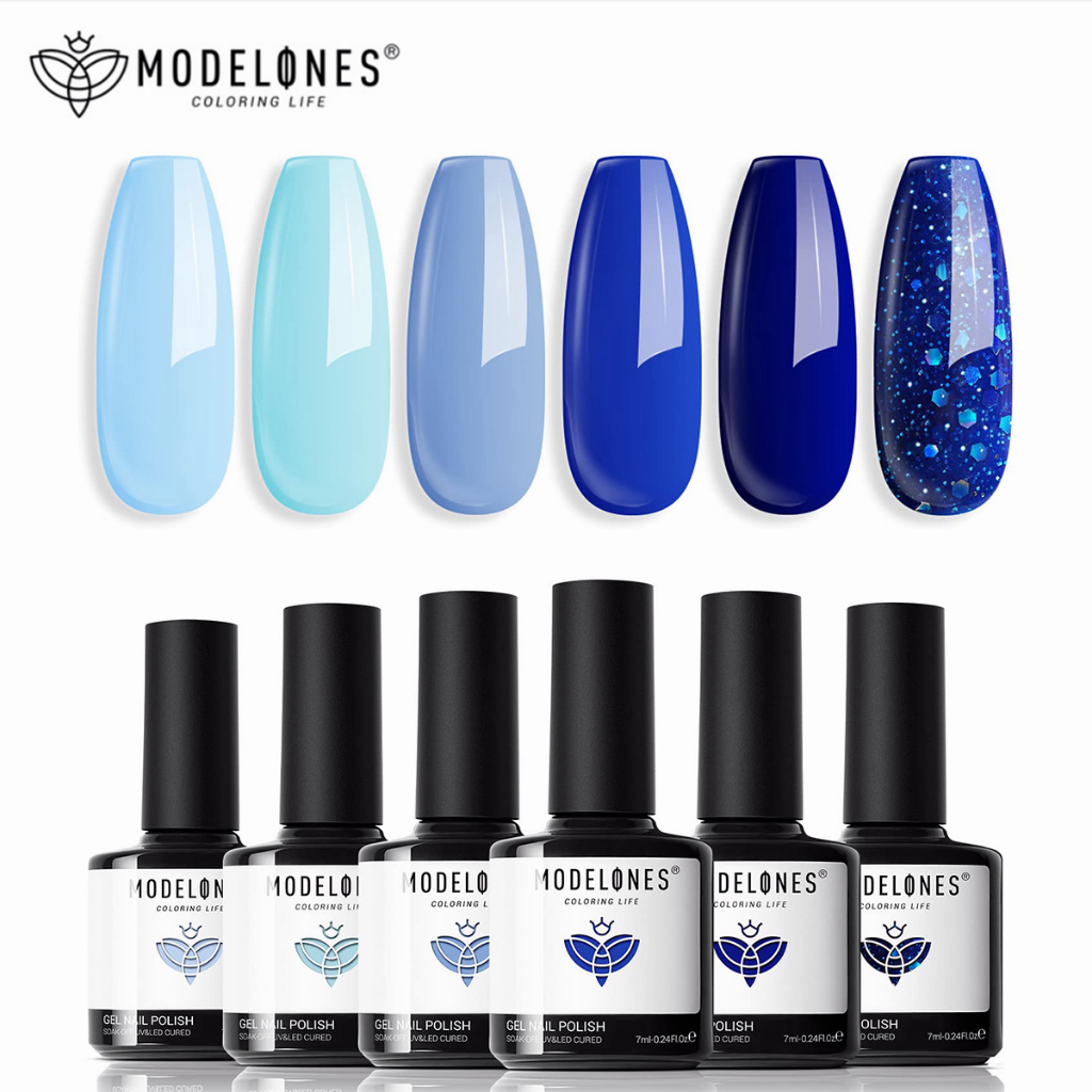 Jual Modelones Blue Gel Nail Polish Set 6 Warna Summer Royal Blue Sky 3504