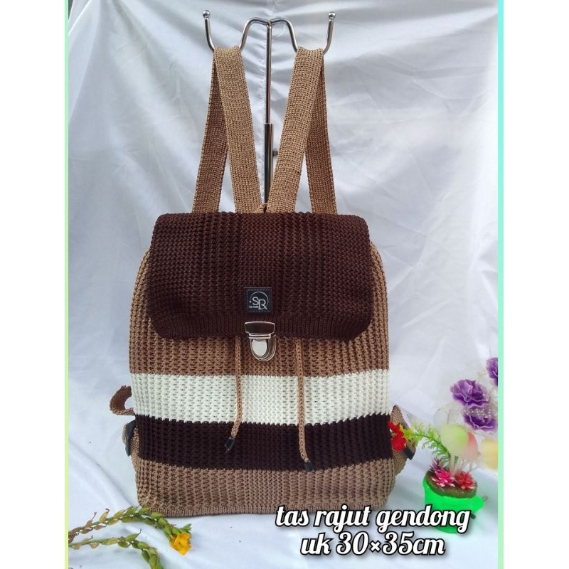 Jual tas ransel rajut kekinian combinasi warna / tas gendong rajut ...