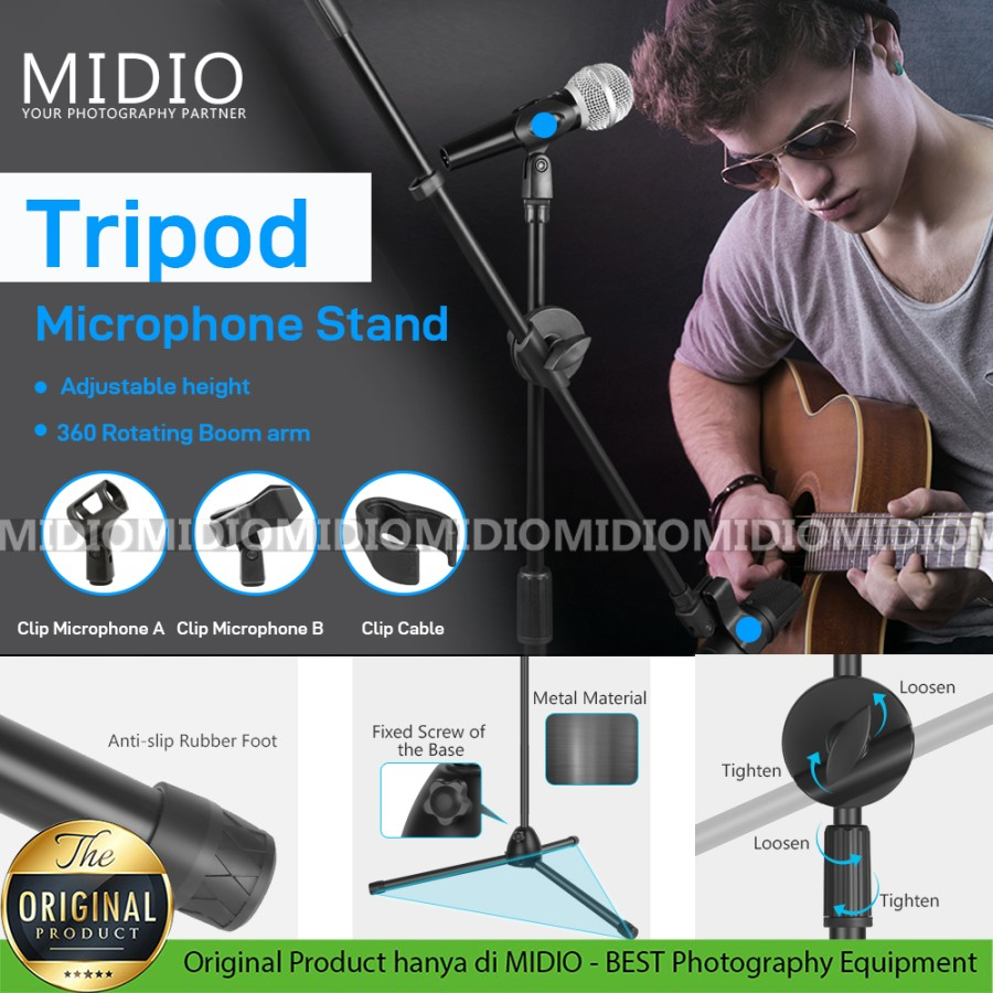 Jual Midio Tripod Microphone Stand + 360 rotating boom arm Plus Mic ...