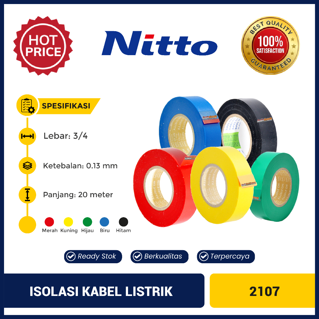 Jual Isolasi Kabel Listrik Highest Quality Plastic Tape NITTO 2107 ...