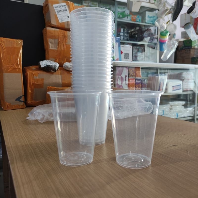Jual (GELAS SAJA) Plastik PP Cup INJECT 14oz 400ml (1 Slop isi 25 Pcs ...