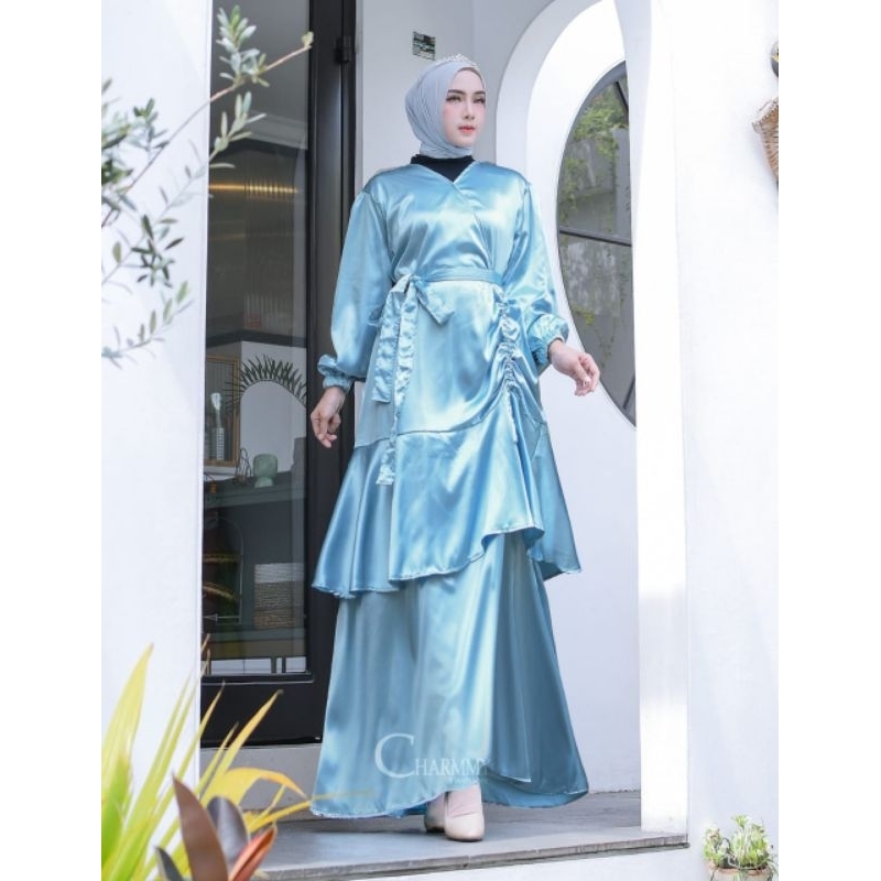 Jual Dress 70777 Gamis Layer Serut Kondangan Super Sutra | Shopee Indonesia