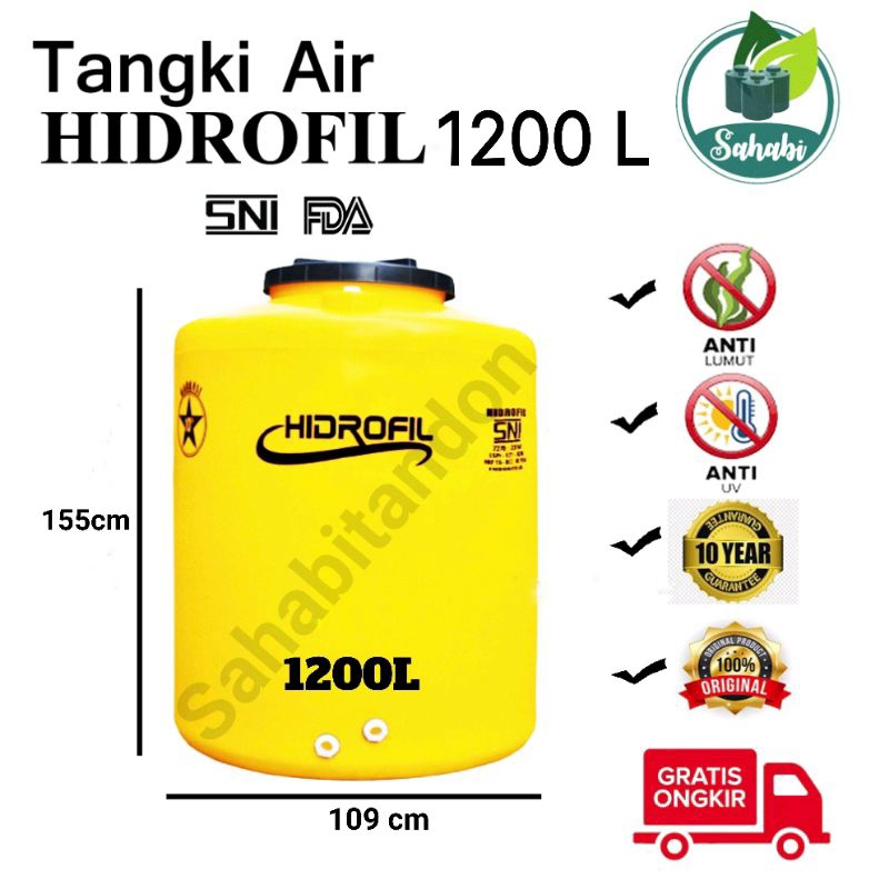 Jual Tandon Air/Tangki Air/Toren Air Murah Hidrofil 1200 Liter Anti ...