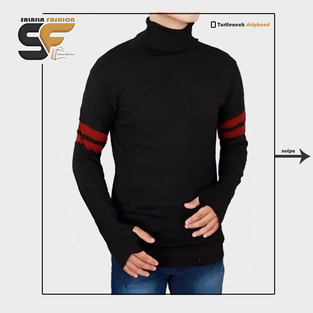 Jual SALFA Sweater Rajut Pria Turtleneck Striphand Baju Kerah Tinggi ...