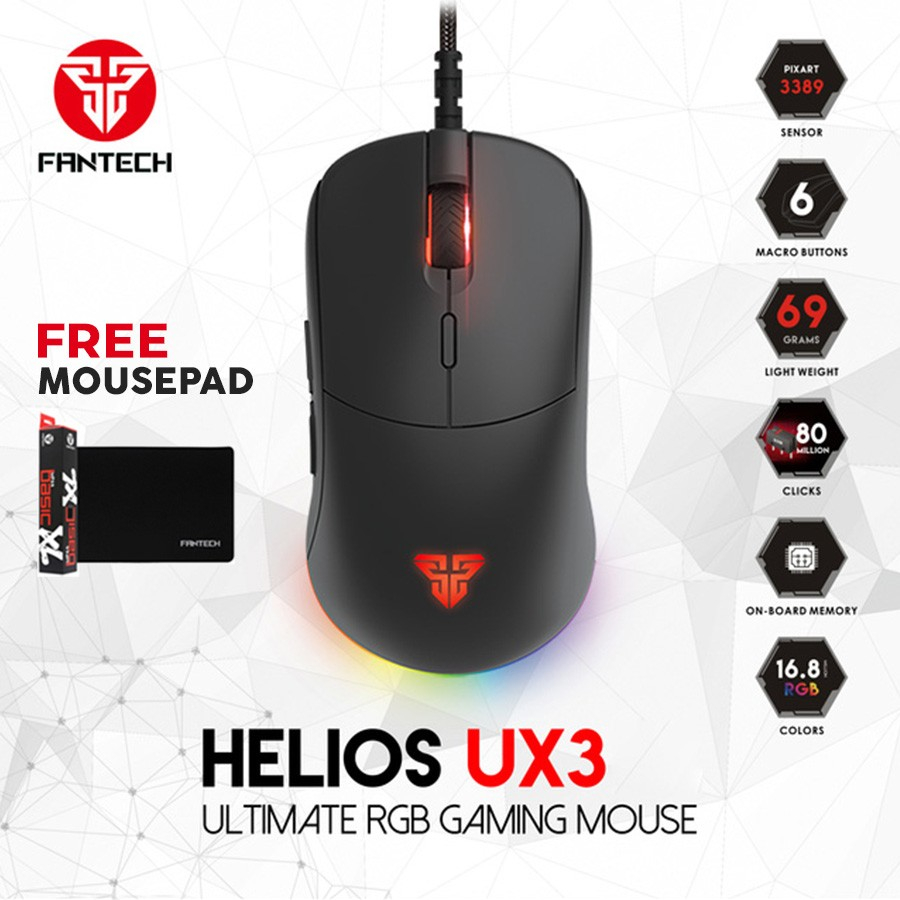Jual Fantech Helios UX3 Gaming Mouse RGB Macro Pixart 3389 - Hitam ...