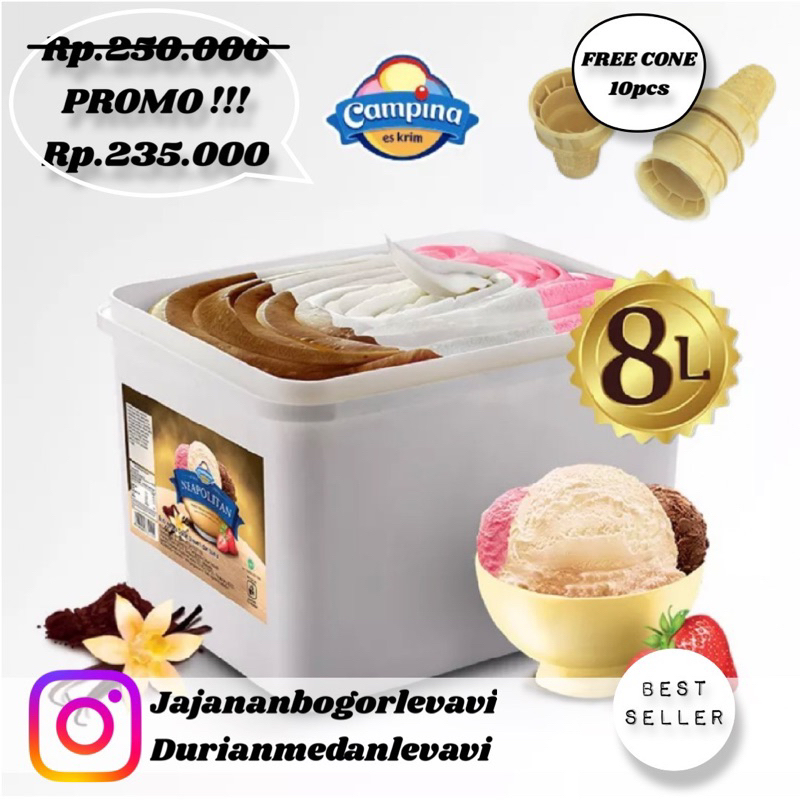 Jual Free Cone wafer..!! Es Krim Campina 8Liter | Shopee Indonesia
