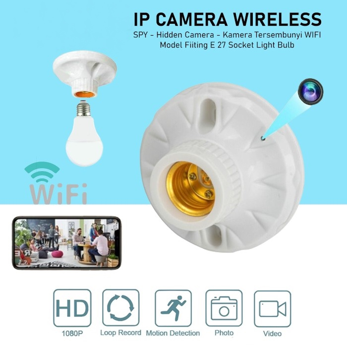 Jual Spy Ip Camera Wifi Hd 1080p Hidden Camera Wifi Model Fitting Lampu Shopee Indonesia