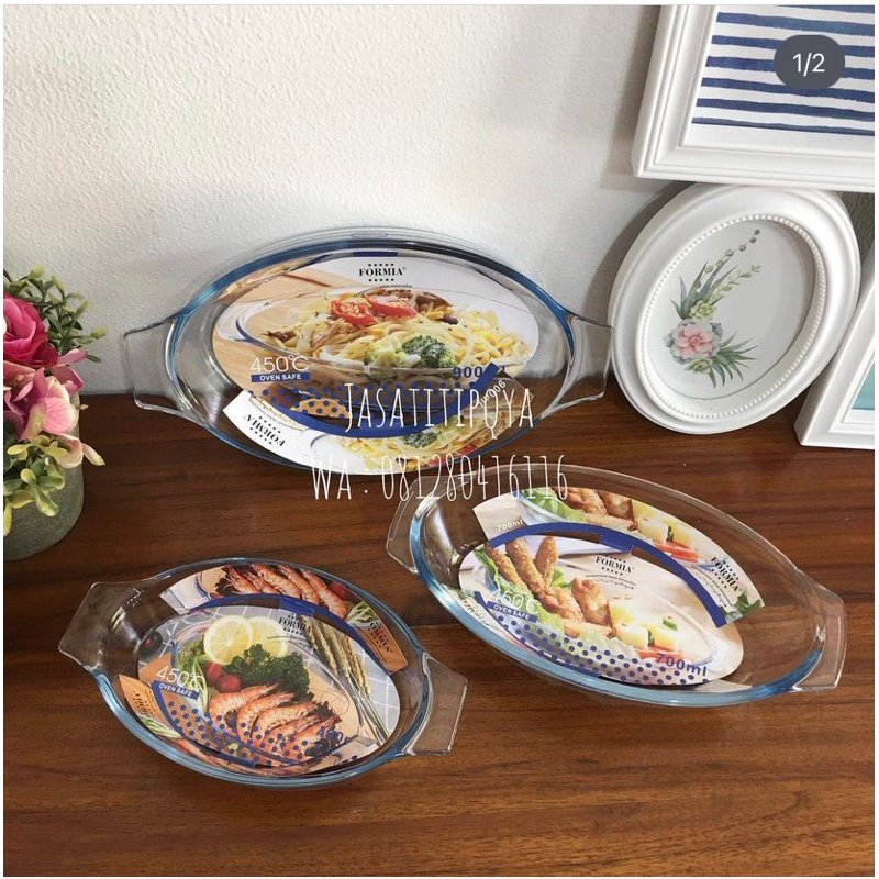 Jual glass serving tray oval set 3 / wadah saji / piring oven ...