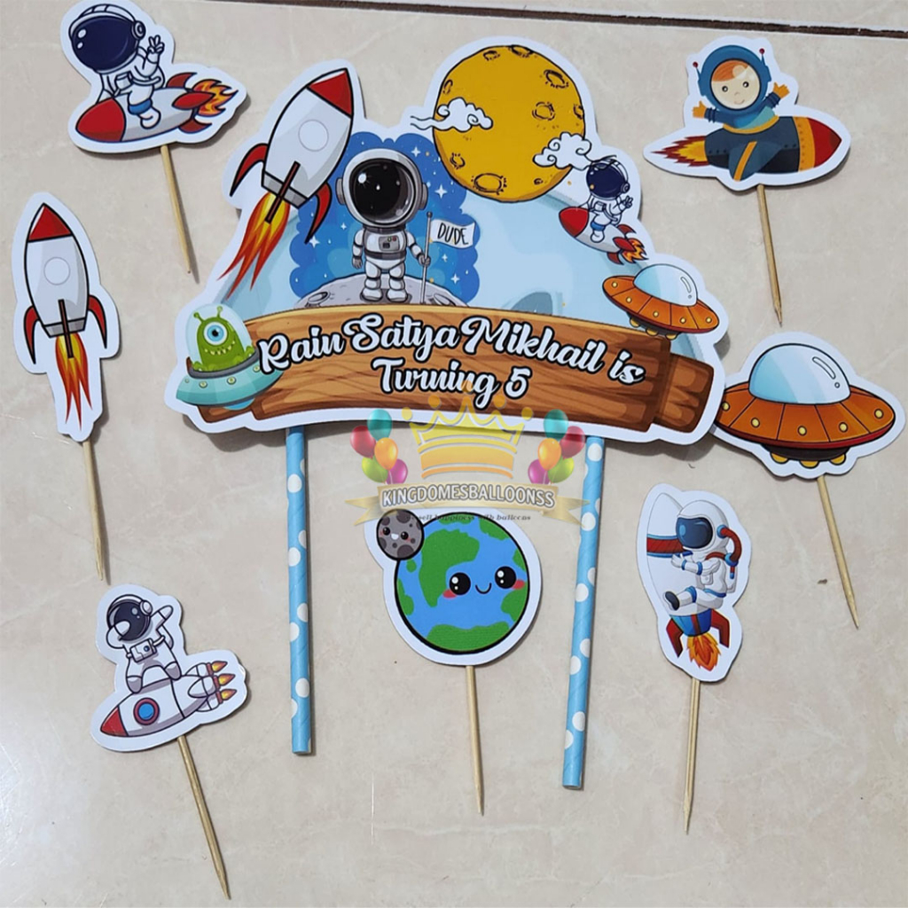 Jual Topper Cake Custom Name Tema Astronot | Shopee Indonesia