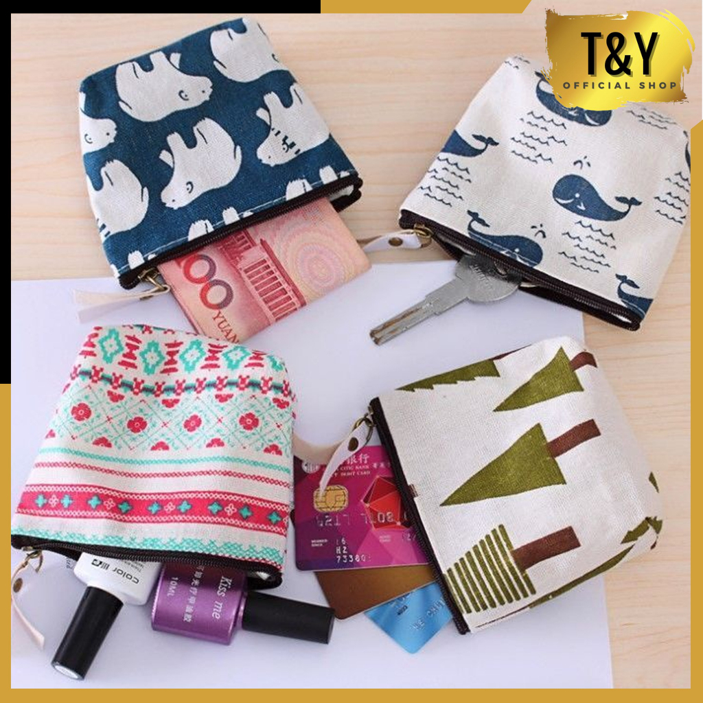 Jual T&Y Dompet Koin Mini Canvas Motif Lucu Dompet Perhiasan Headset Multifungsi Dompet ...