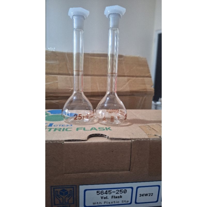 Jual labu ukur iwaki 25ml tutup plastik 5645-25 | volumetrik flask iwaki | Shopee Indonesia