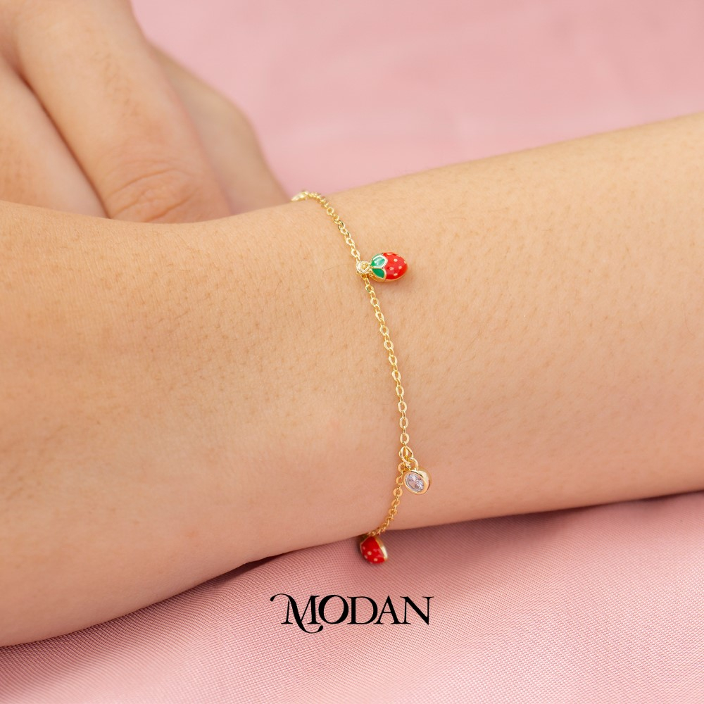 Jual Modan - Summer Fresh Strawberry Charm Dainty Bracelet Gelang Buah ...