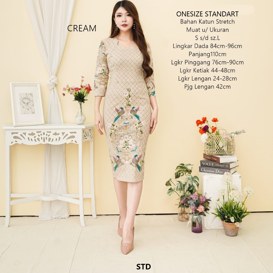 Jual Midi Dress Bodycon Batik Modern Wanita Katun Stretch melar Baju Gaun Batik kerja cewe ...