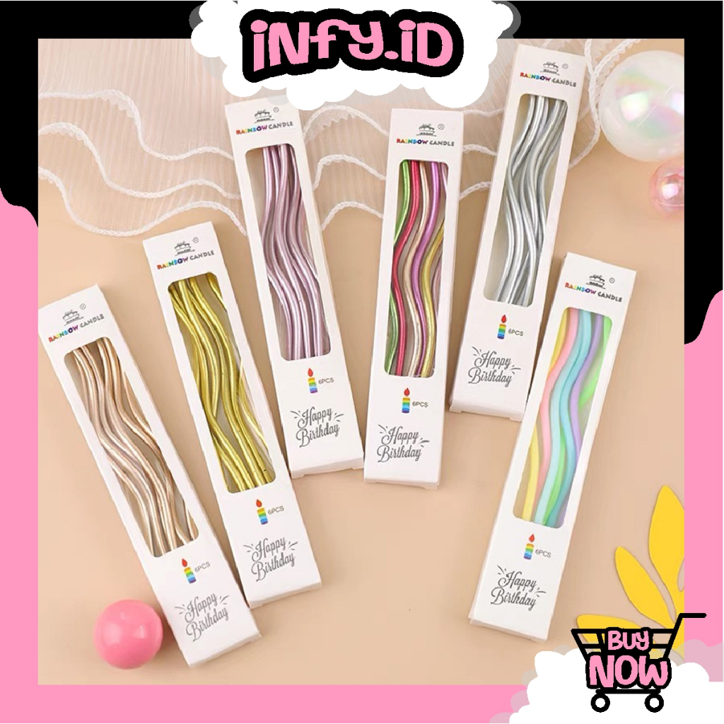 Jual INFY - Lilin Ulir Panjang isi 6pcs/ Lilin Ulang Tahun Panjang ...
