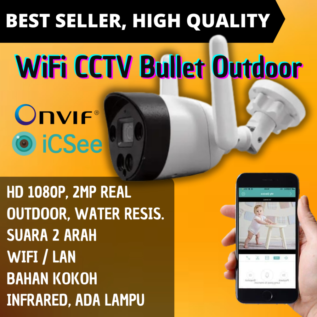 Jual CCTV IP Camera Bullet Mini Outdoor Wifi 1080p HD ICSee Wireless ...