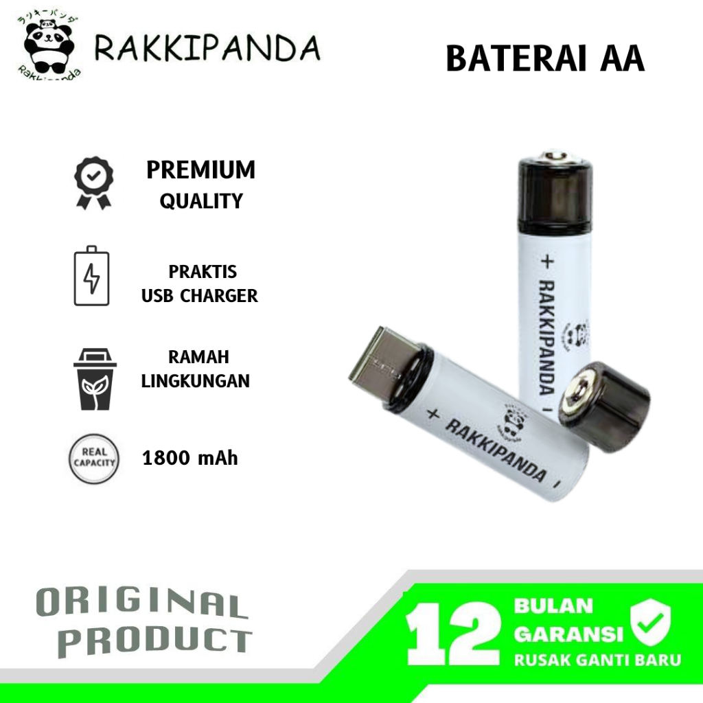 Jual RakkiPanda - Baterai Cas isi Ulang AA USB Plug In Direct 1.5V Li ...
