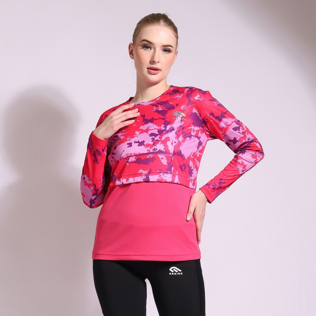 Jual MANIAK Baju Olahraga Running Wanita Kaos Lari Lengan Panjang Senam Sporty Gym Fitnes Zumba ...