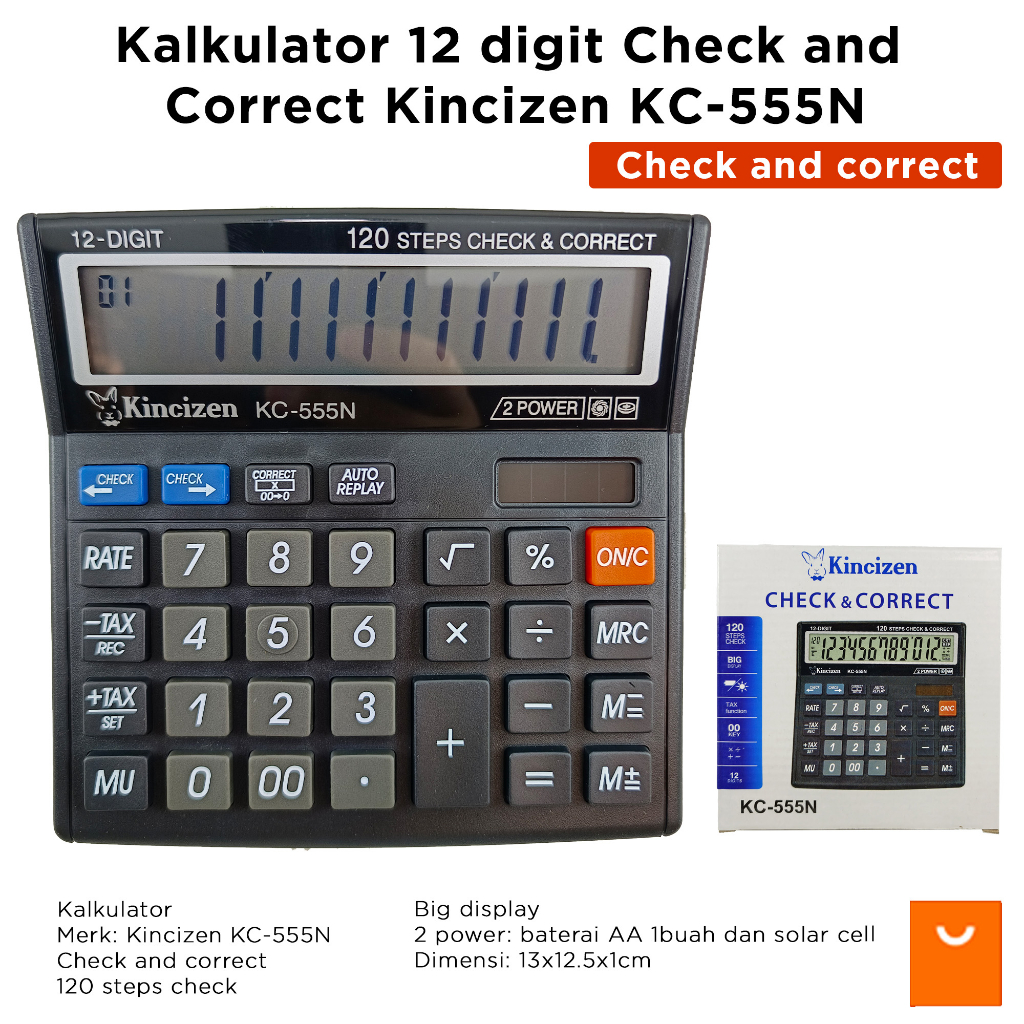 Jual Kalkulator 12 digit Check and Correct Kincizen KC-555N | Shopee ...