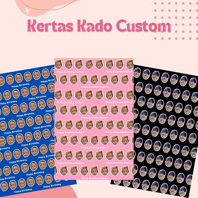 Jual KERTAS KADO CUSTOM, BEBAS CUSTOM FOTO, BEBAS PILIH WARNA ...