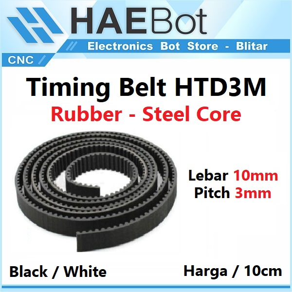 Jual [HAEBOT] HTD3M Timing Belt 10mm Rubber PU Steel Core W10 10cm Open Loop Hitam Putih Pitch ...
