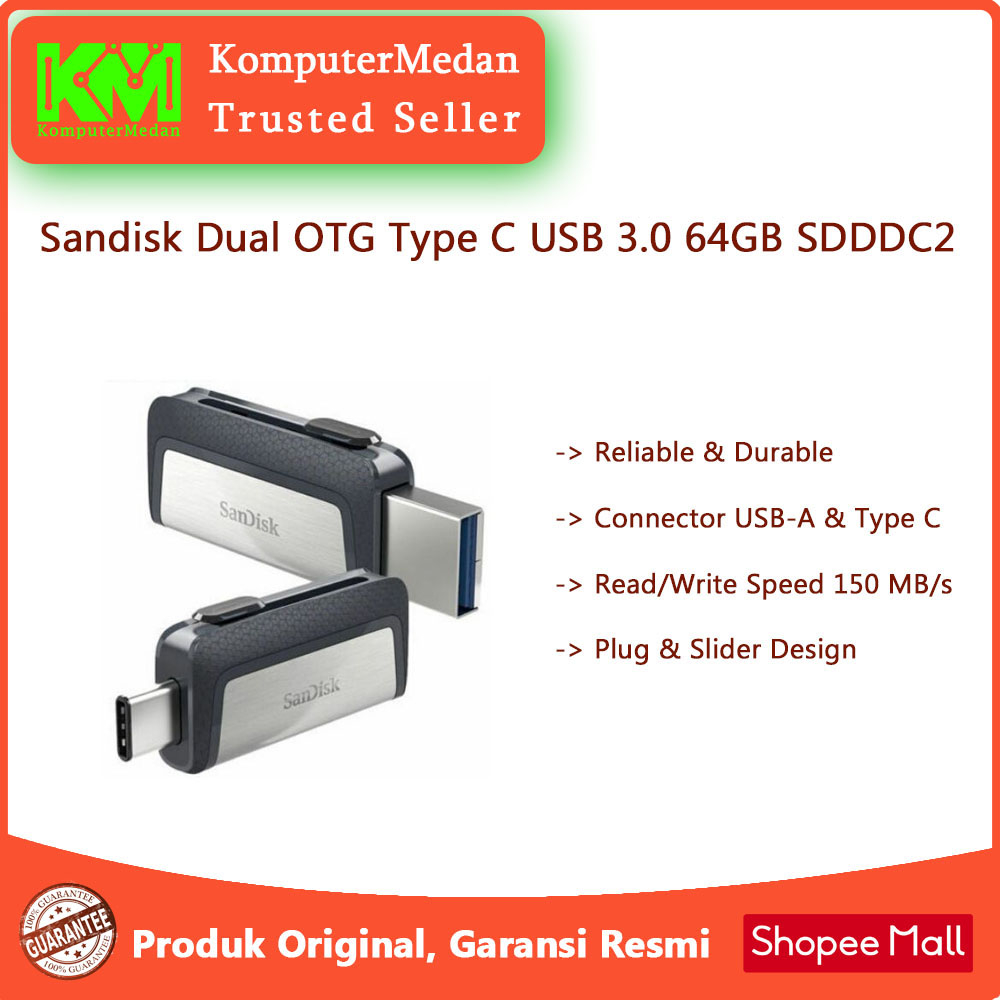 Jual Flashdisk Dual OTG Type C Sandisk USB 3.0 64GB SDDDC2 | Shopee ...