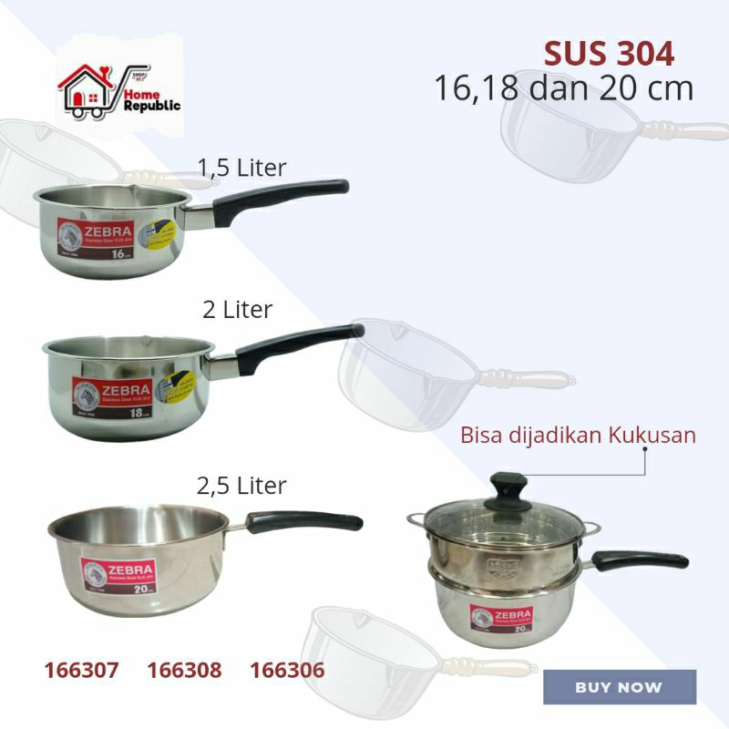 Jual Zebra Sauce Pan Panci Baby Steamer Dimsum Panci Mpasi Mini Sus 304 14cm 16cm 18cm 20cm ...