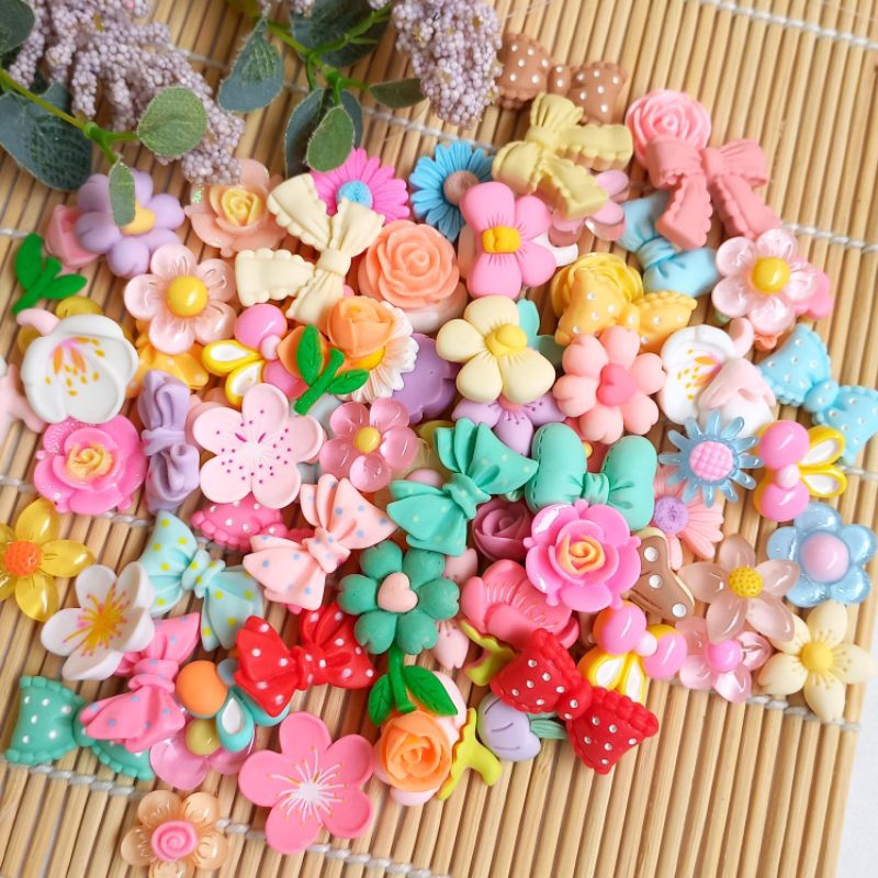 Jual 100 CHARM resin clay bunga dan pita random mix bentuk | Shopee ...