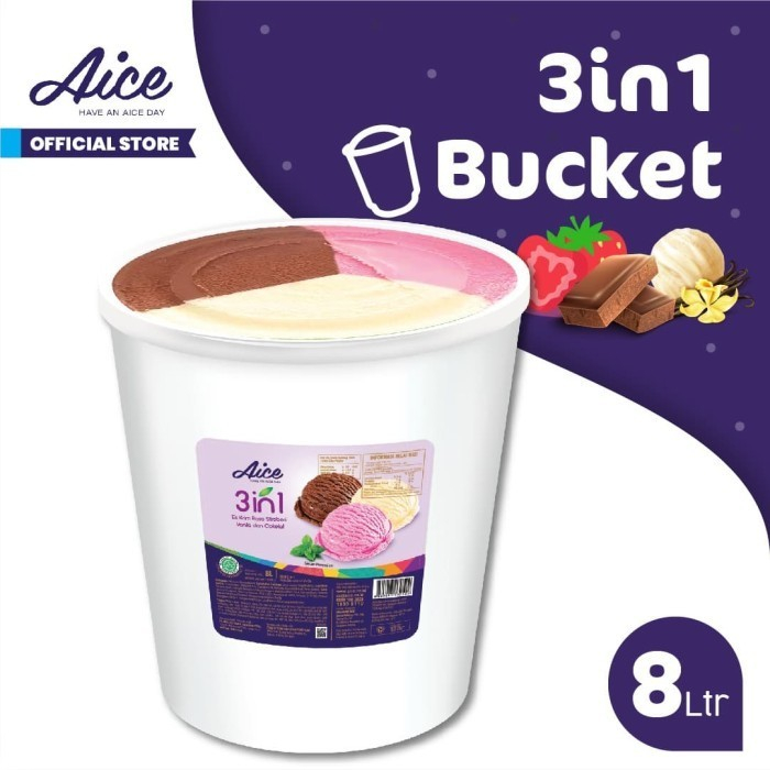 Jual AICE Ice Cream Bucket 8 Liter - 3 in 1 Coklat Vanilla Strawberry ...