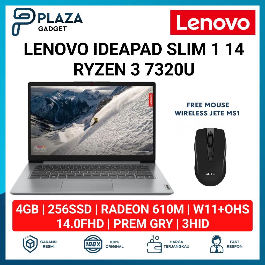 Jual Lenovo Ideapad Slim 1 14AMN7 3HID Ryzen 3 7320U 8GB SSD 256GB W11+OHS Grey Garansi Resmi ...