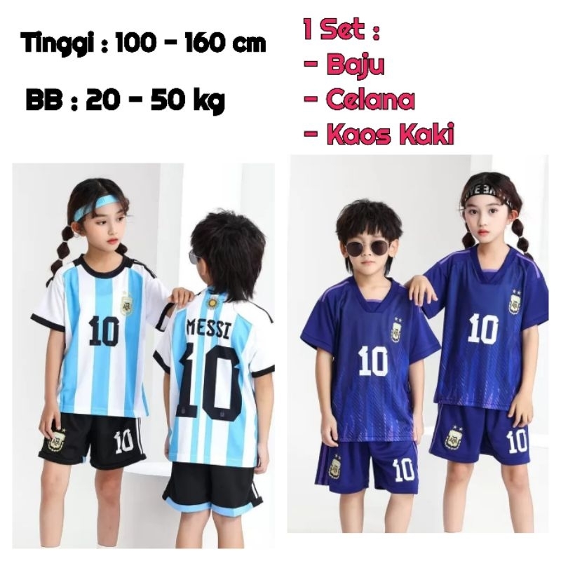 Jual Jersey Baju Bola Anak Argentina Kids Jersey (Baju+Celana+Kaos Kaki ...