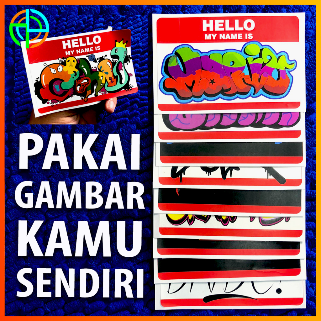 Jual (isi 18 lembar) Cetak Gambarmu Sticker Hello My Name Is Custom gambar sticker graffiti ...