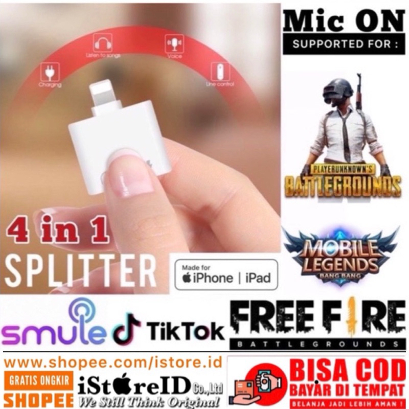 Jual (Free Sticker Apple) Splitter 4 in 1 Lightning Converter 3.5mm ...