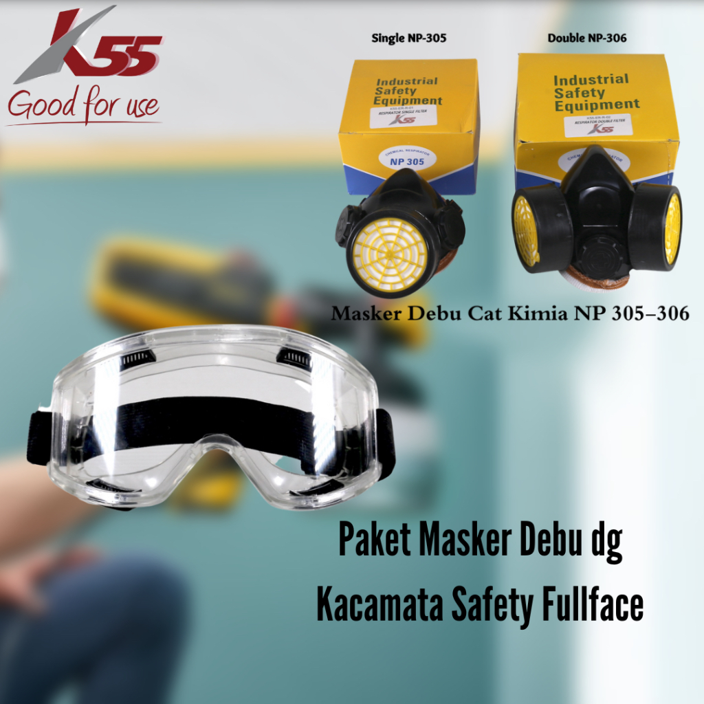 Jual Masker Debu, Cat & Kimia NP 305-306 + K55 Kacamata Safety Fullface ...