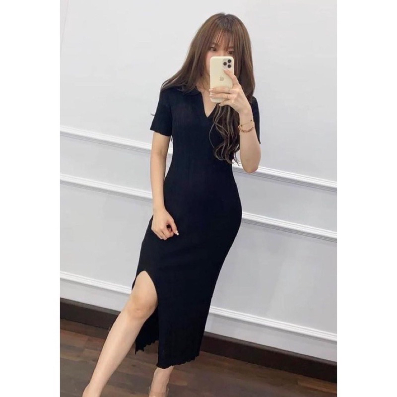 Jual Dress Rajut Dress Bodycon Slide Samping | Dress Pas Body Kerah ...