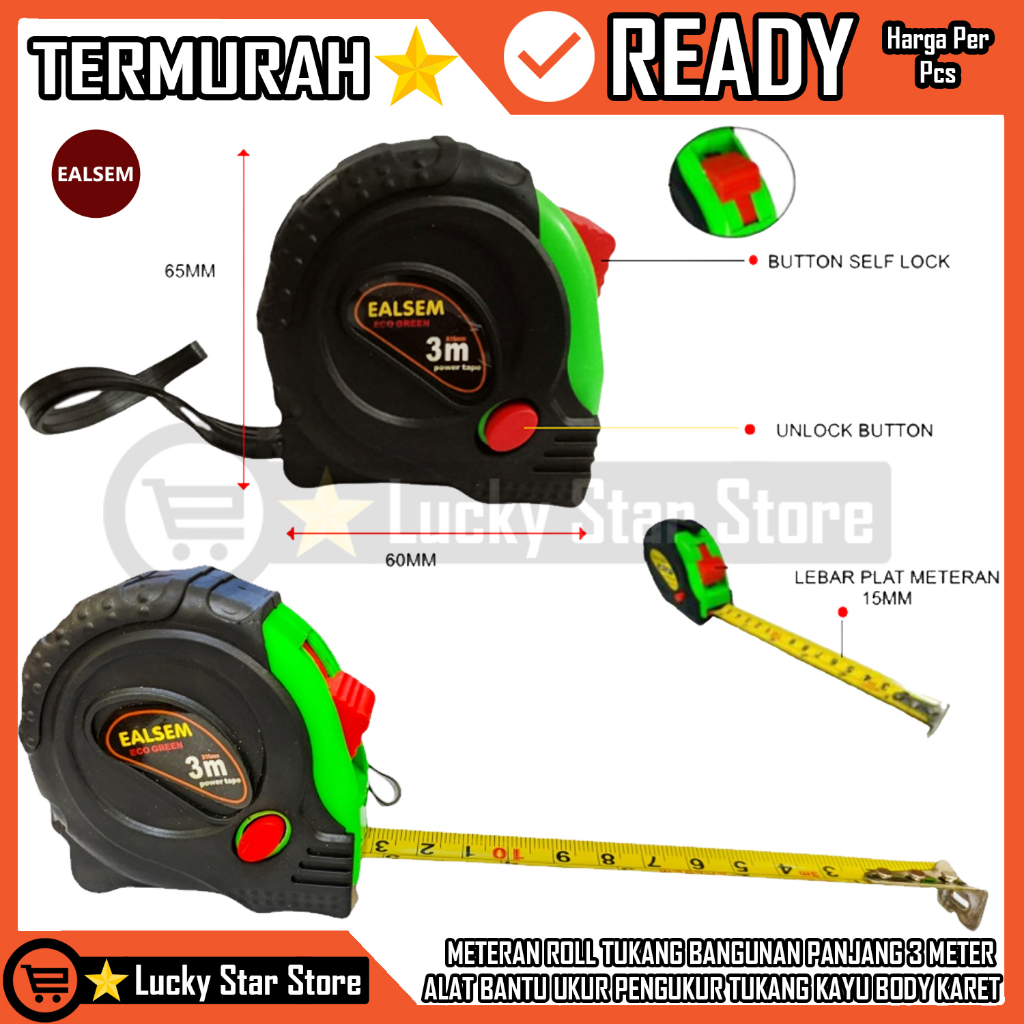 Jual METERAN EALSEM ROLL 3M METER BAHAN BODY FULL KARET ALAT UKUR ...