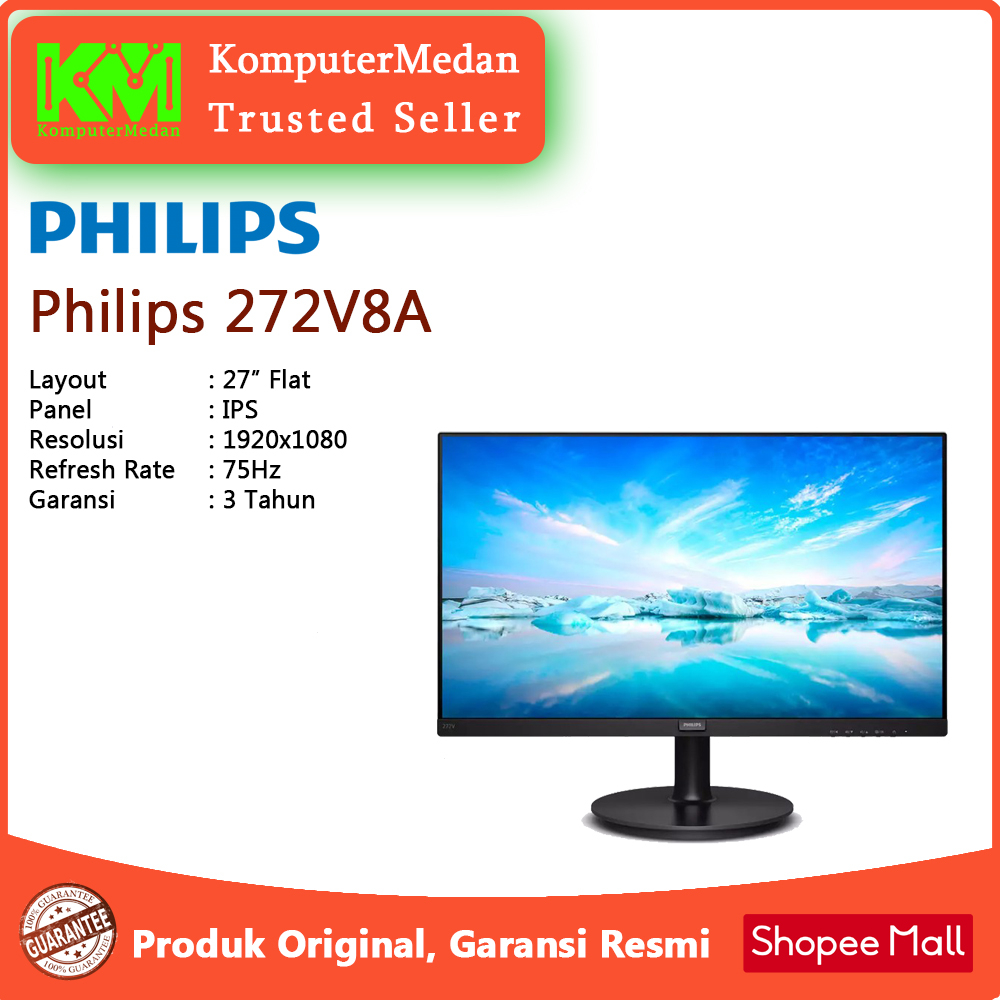 Jual LED Monitor PHILIPS 272V8A (27") FHD/IPS/75Hz/HDMI/DP/VGA/Speaker ...