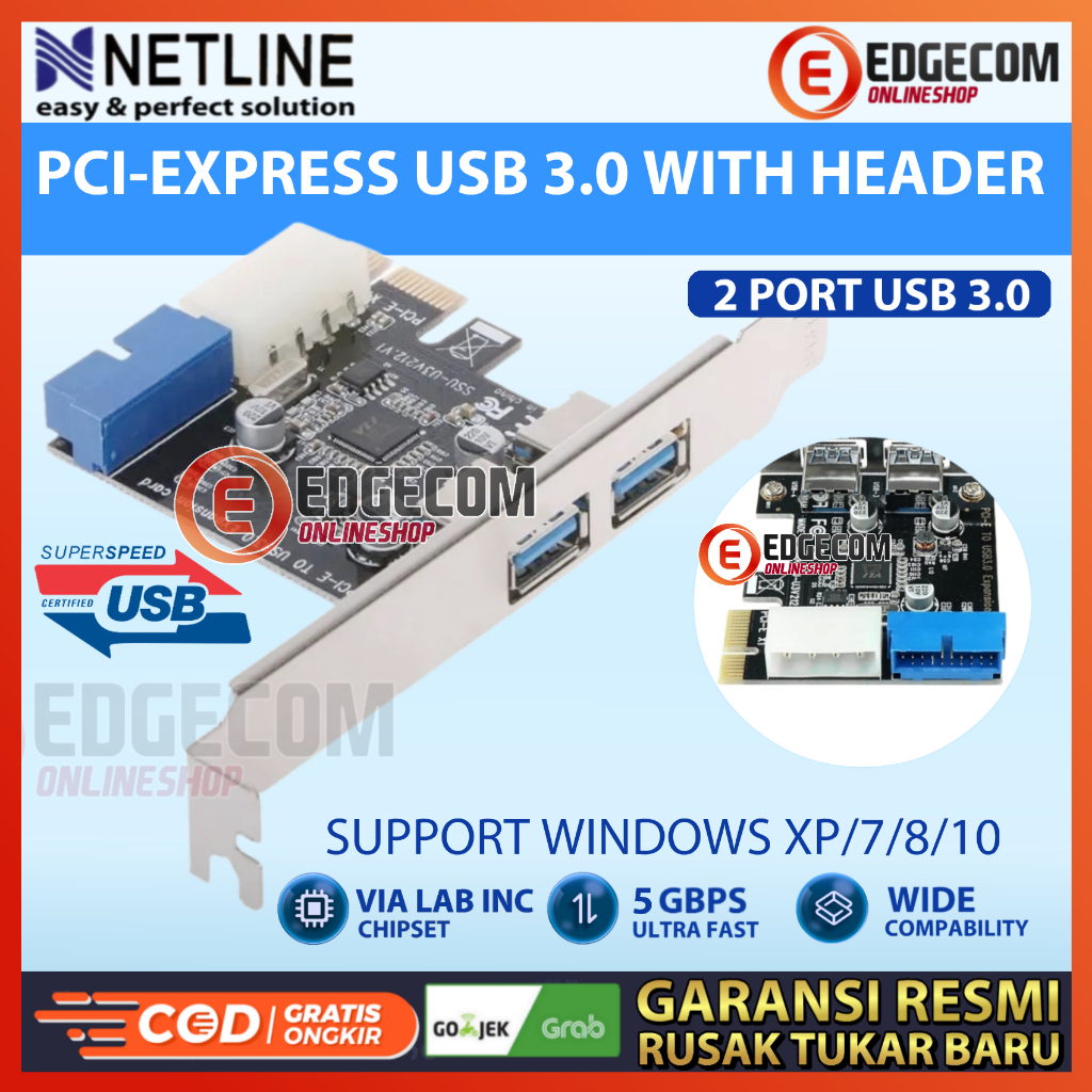 Jual PCIE PCI EXPRESS USB 3.0 2 Port With Header NETLINE | Shopee Indonesia