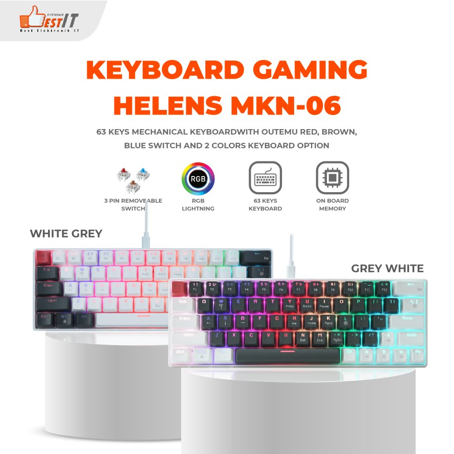 Jual Keyboard Mechanical 63 Keys Removable HELENS MKN-06 NYK Nemesis ...