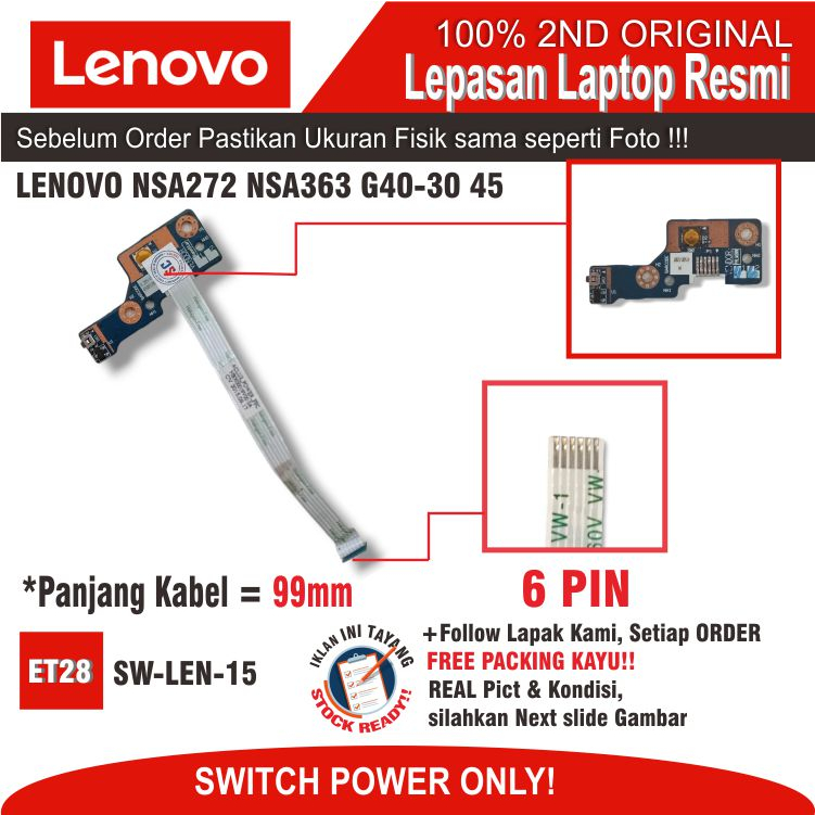 Jual ET28 SW-LEN-15 SWITCH POWER BUTTON LAPTOP LENOVO G40-30 G40-45 G40 ...