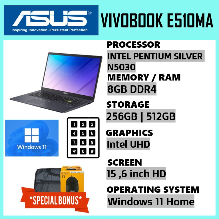 Jual Asus Vivobook E510MA Intel N5030 8GB 512GB SSD 15 inch | Shopee ...