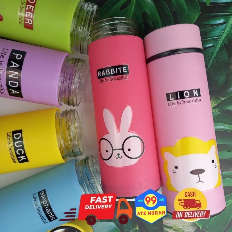 Jual 450ml BOTOL Kaca KARAKTER Animal -Botol Minum/Botol Viral/Termos ...
