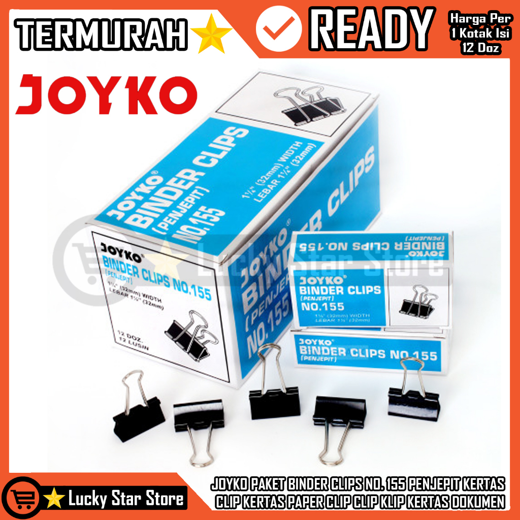 Jual BINDER CLIPS KLIP KERTAS NO. 155 JOYKO KLIP PENJEPIT KERTAS PAPER ...