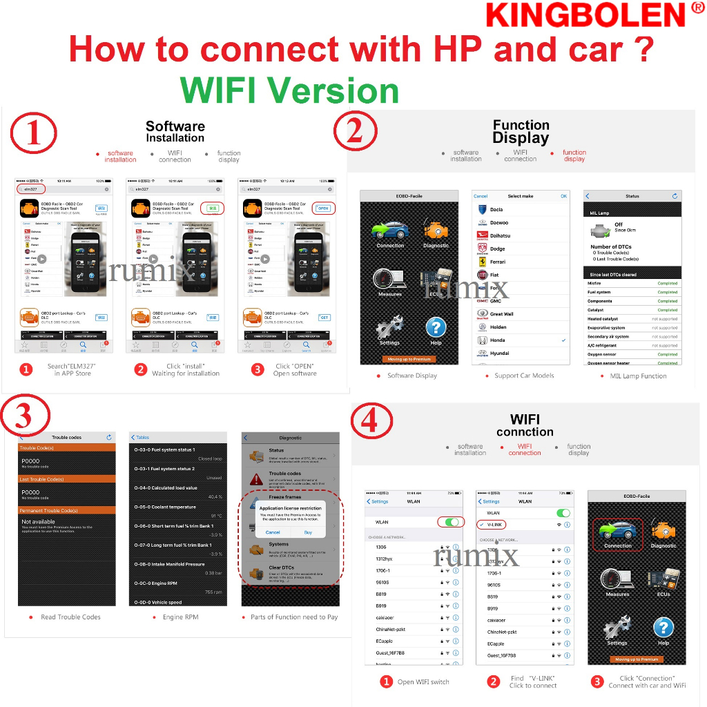 Jual KINGBOLEN Car Diagnostic OBD II OBD2 ELM327 V1.5 Scan PIC1825k80 Bluetooth Wifi Scanner ...